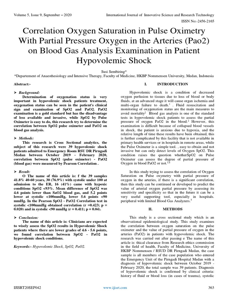 Correlation Oxygen Saturation in Pulse Oximetry With Partial Pressure ...