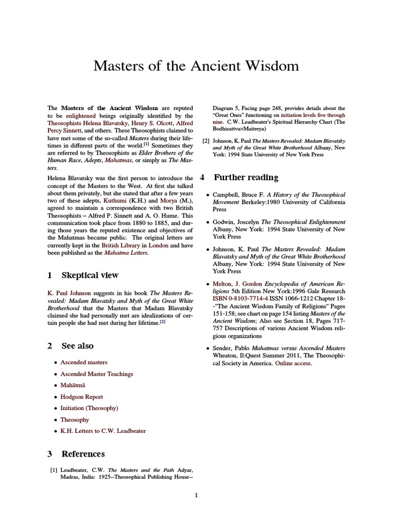 Masters of The Ancient Wisdom | PDF | Theosophy | Ascended Master