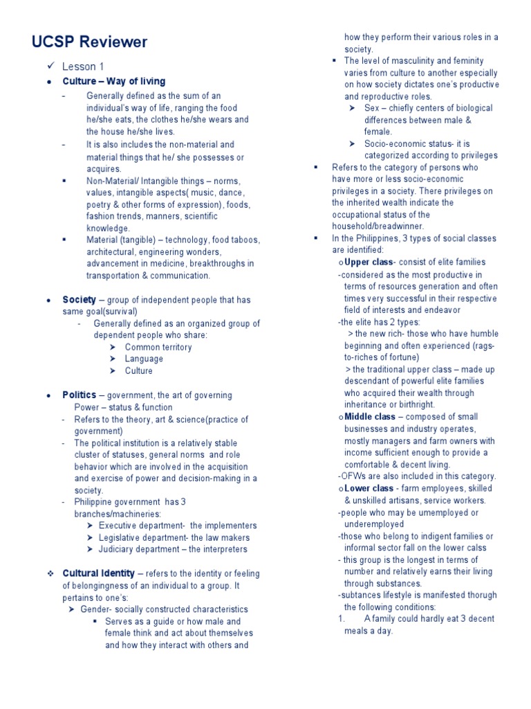 UCSP Reviewer: Lesson 1 | Download Free PDF | Deviance (Sociology) | Socialization