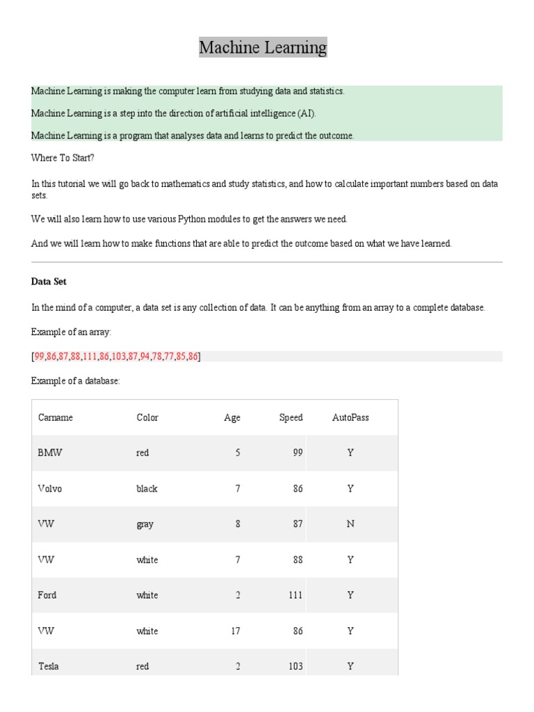 Machine Learning: Data Set | PDF | Standard Deviation | Regression Analysis