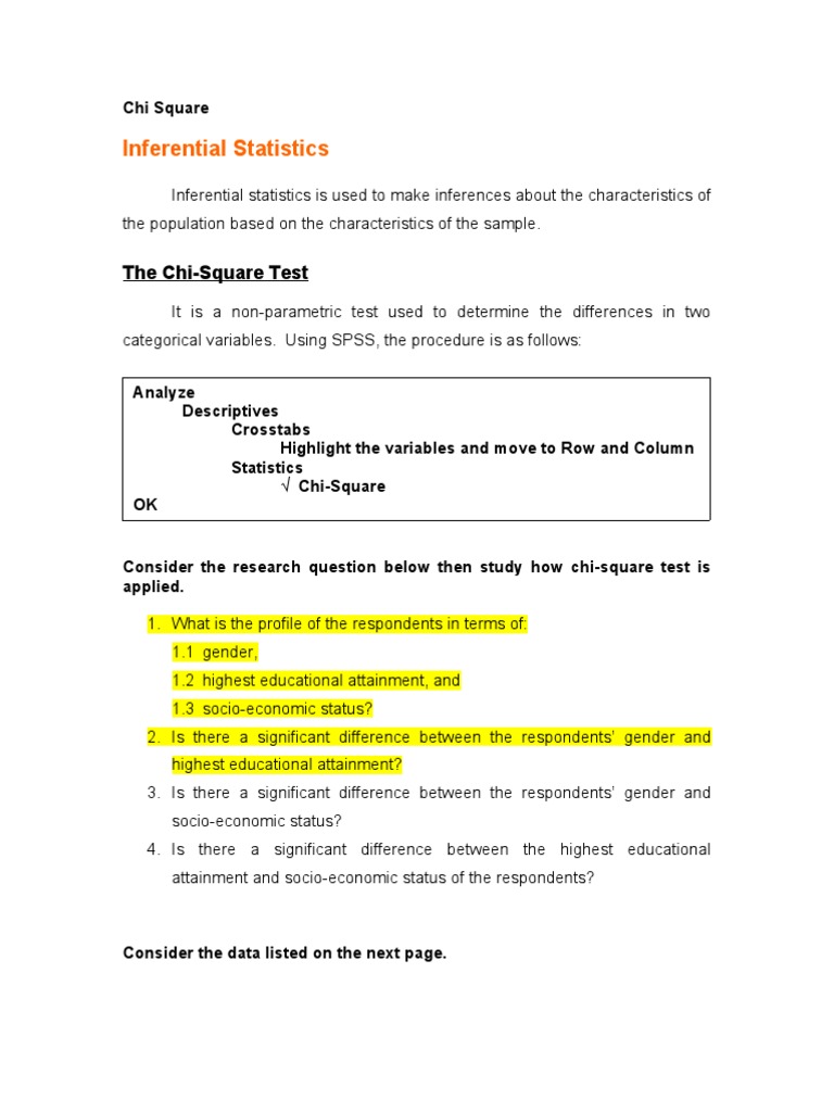 Inferential Statistics The Chi Square Test Pdf Chi Squared
