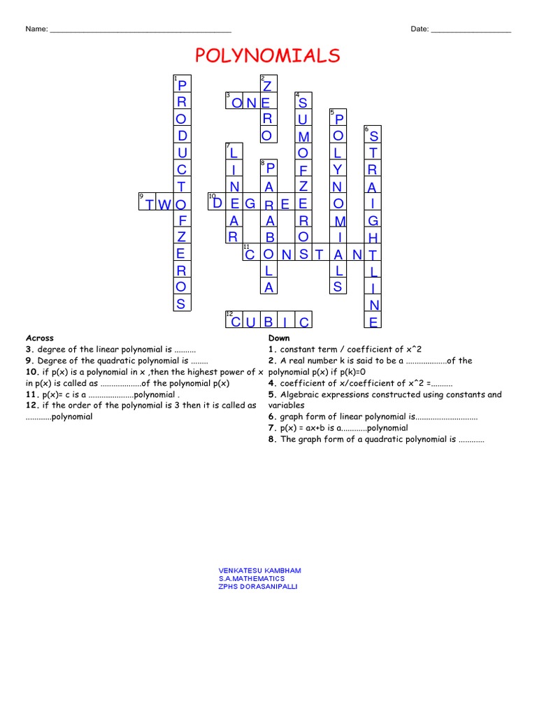 POLYNOMIALS Puzzle 1 | PDF | Polynomial | Algebra