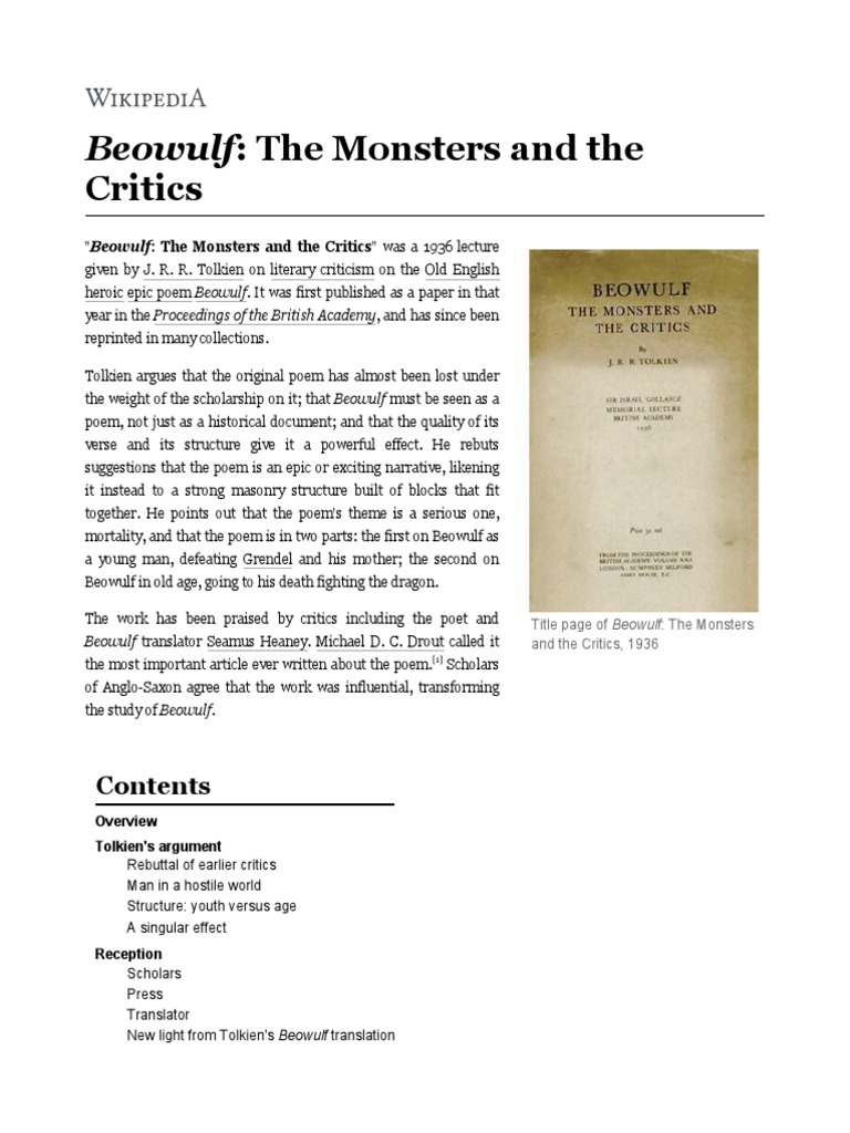 Title Page of Beowulf: The Monsters and The Critics, 1936 | PDF | Poetry