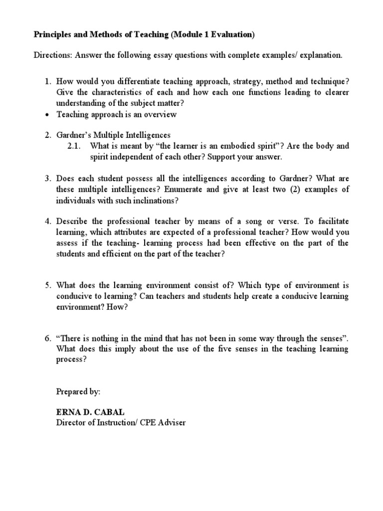 Principles and Methods of Teaching - Module 1 Evaluation | PDF