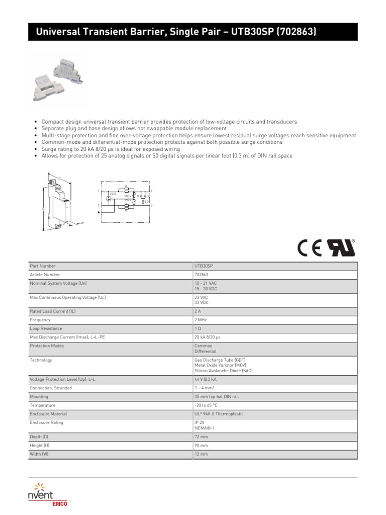 Universal Transient Barrier, Single Pair - UTB30SP (702863) | PDF ...