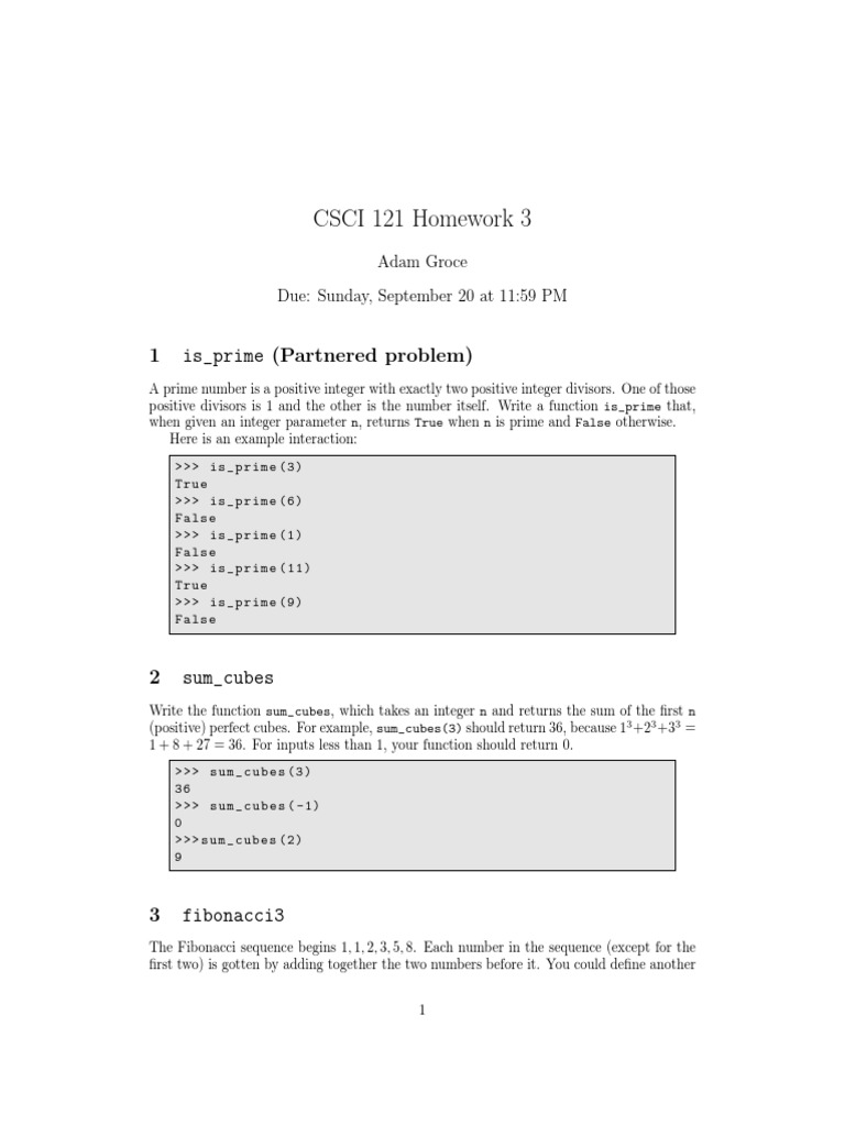 Analysis of Programming Problems for CSCI 121 Homework 3 | PDF | Sequence | Numbers