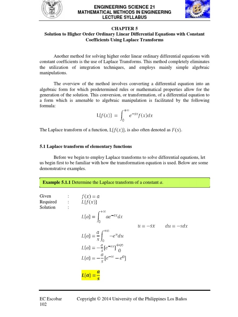 Mathematical Methods in Engineering Lecture Syllabus | PDF | Laplace ... Mathematical Methods in Engineering Lecture Syllabus | PDF | Laplace ...