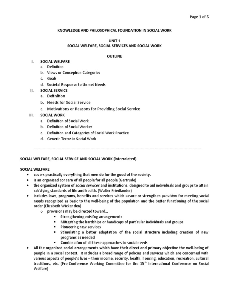 A. Definition B. Needs For Social Service C. Motivations or Reasons For ...