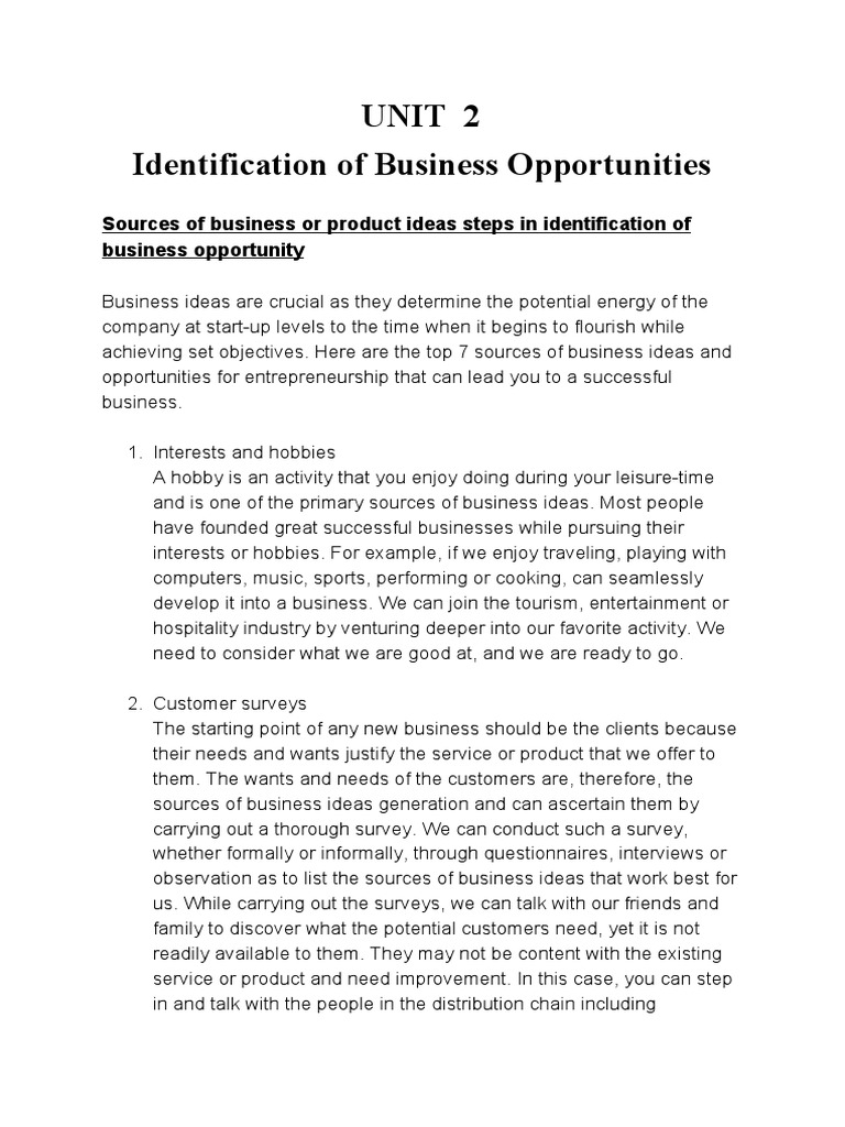 Unit 2 Identification of Business Opportunities | PDF ...