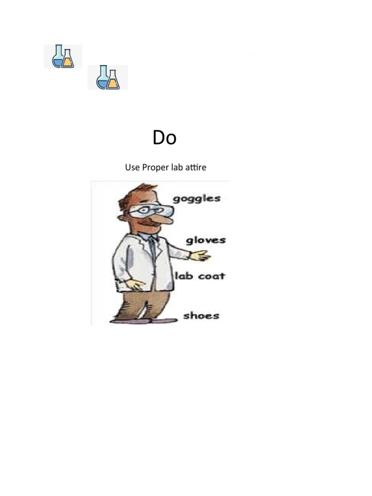 Do and Don't Do in The Laboratory: Use Proper Lab Attire | PDF