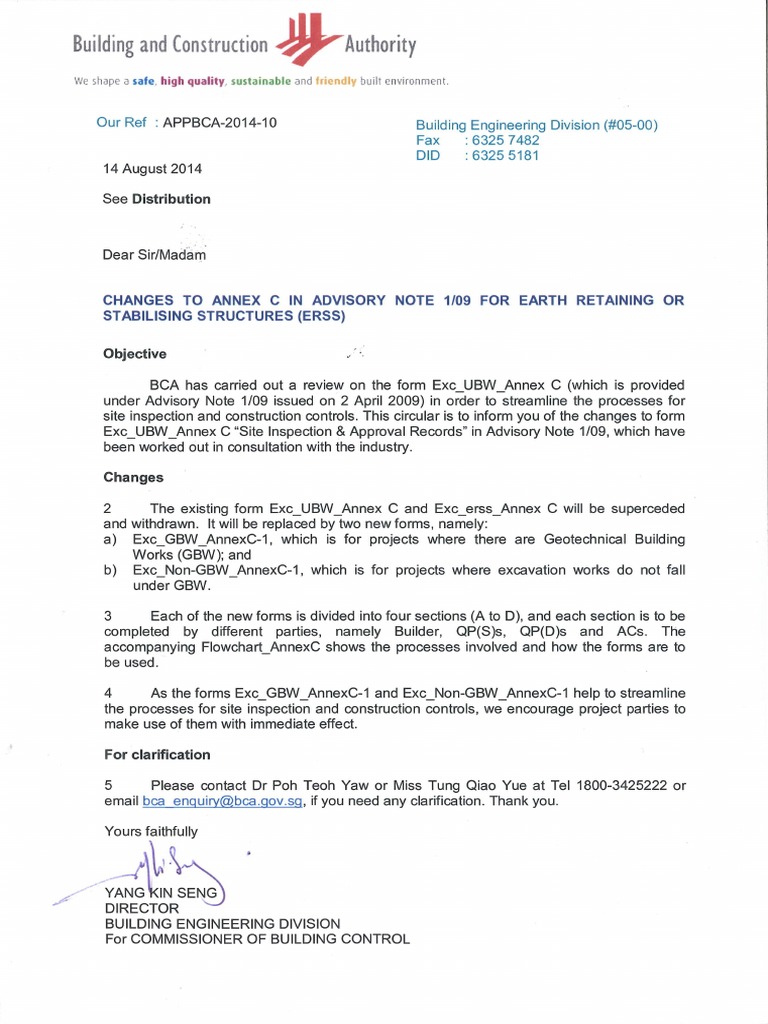 BCA Circular Change of Annex To Advosory Note 1 - 09 | PDF | Real Estate Law | Economic Sectors