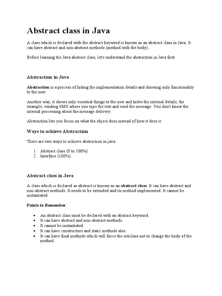 Abstract Class In Java Pdf Class Computer Programming Method