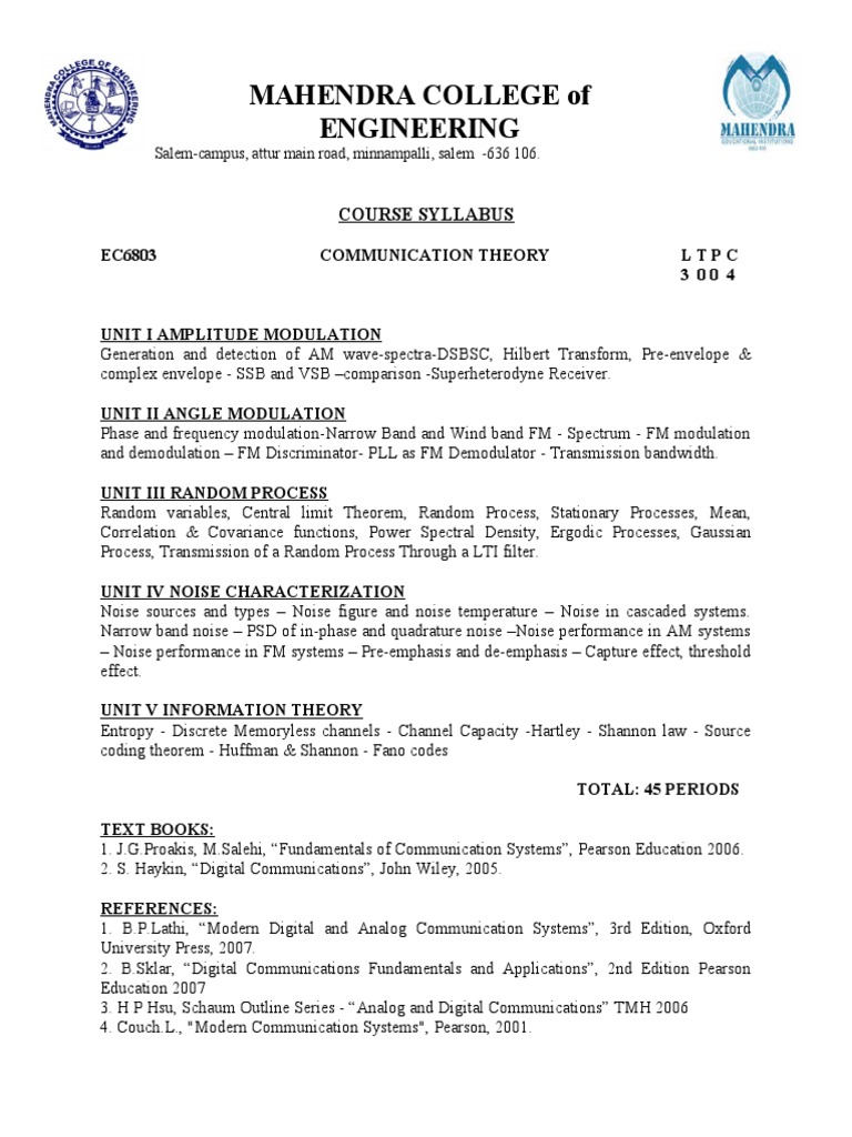 Mahendra College of Engineering: Course Syllabus | PDF