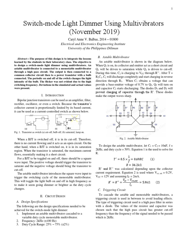 Switch-Mode Light Dimmer Using Multivibrators | PDF | Electronics | Electronic Engineering