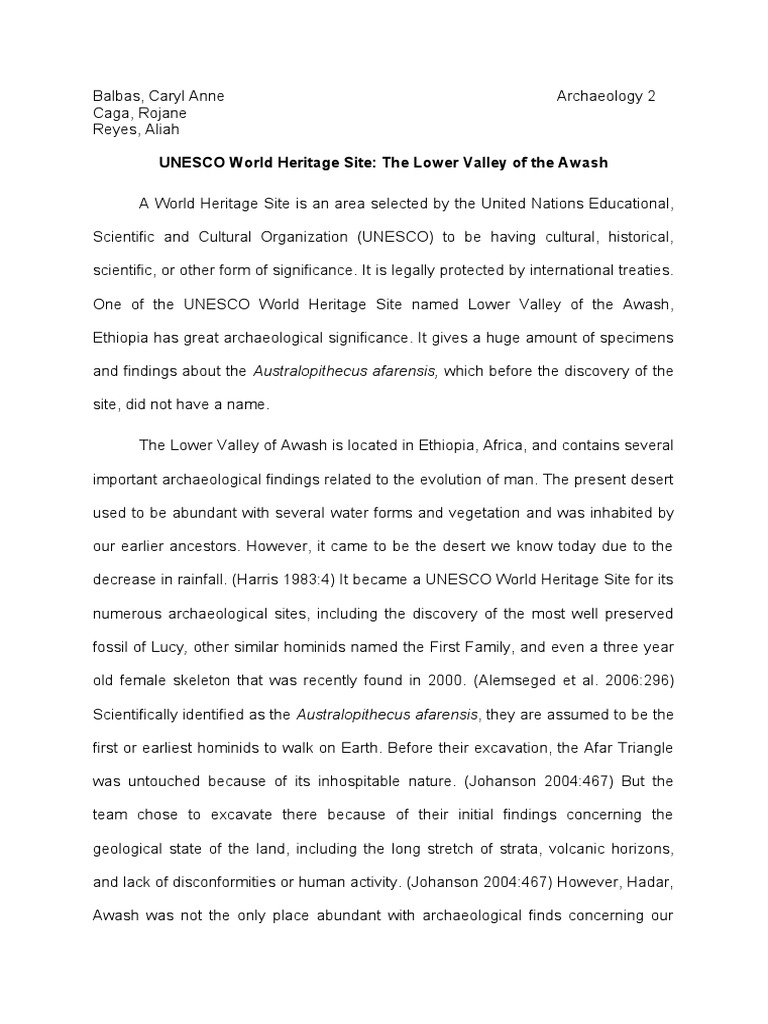 UNESCO World Heritage Site: The Lower Valley of The Awash | PDF | Lucy ...
