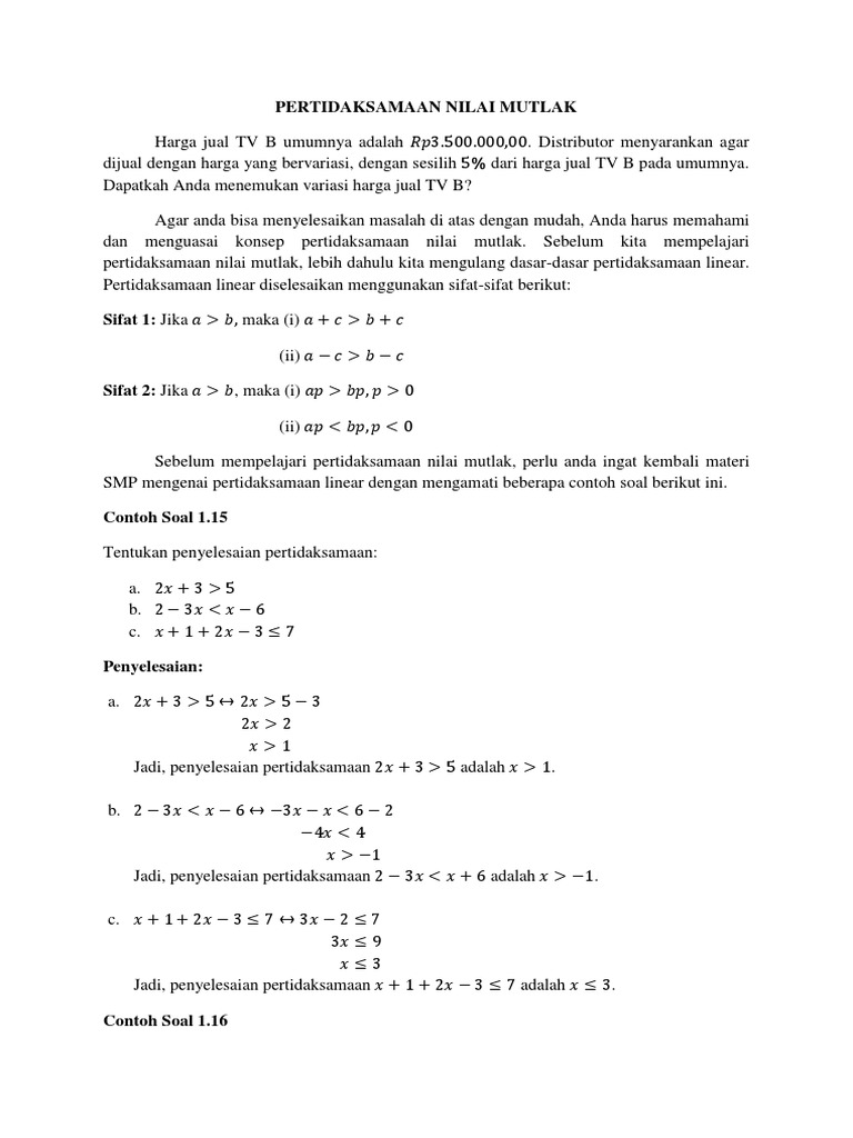 Materi Pertidaksamaan Nilai Mutlak PDF | PDF