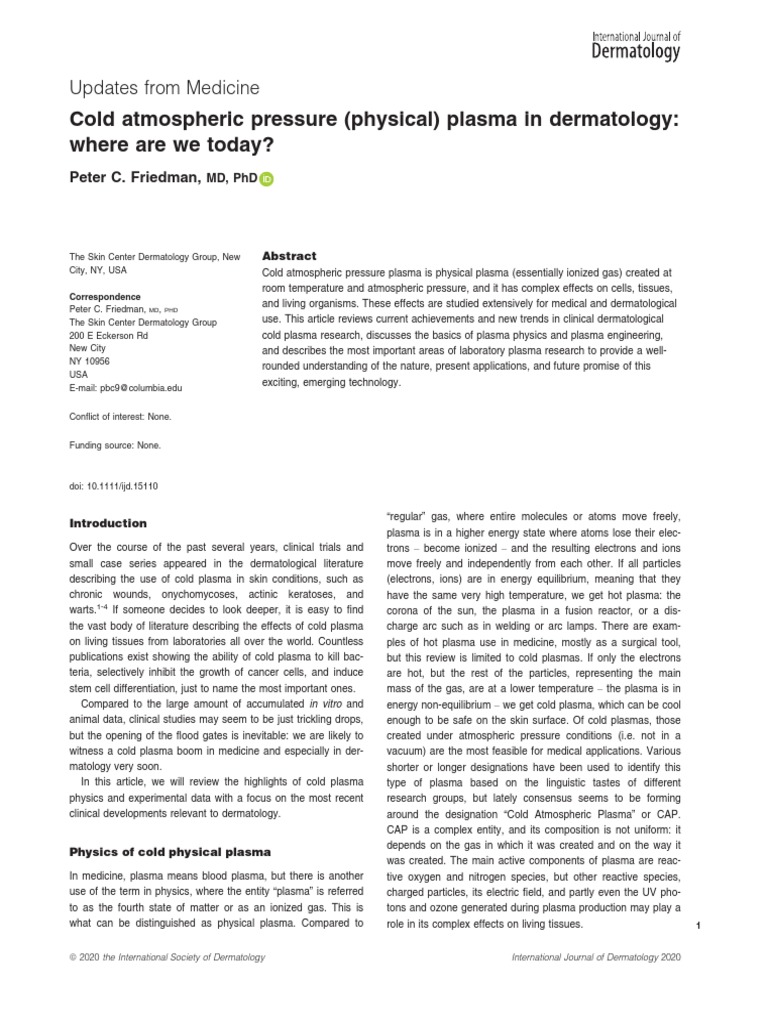 Cold Atmospheric Pressure (Physical) Plasma in Dermatology: Where Are ...