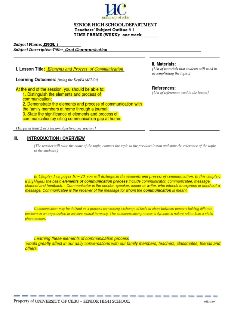 Sample Subject Outline | PDF | Communication | Semiotics