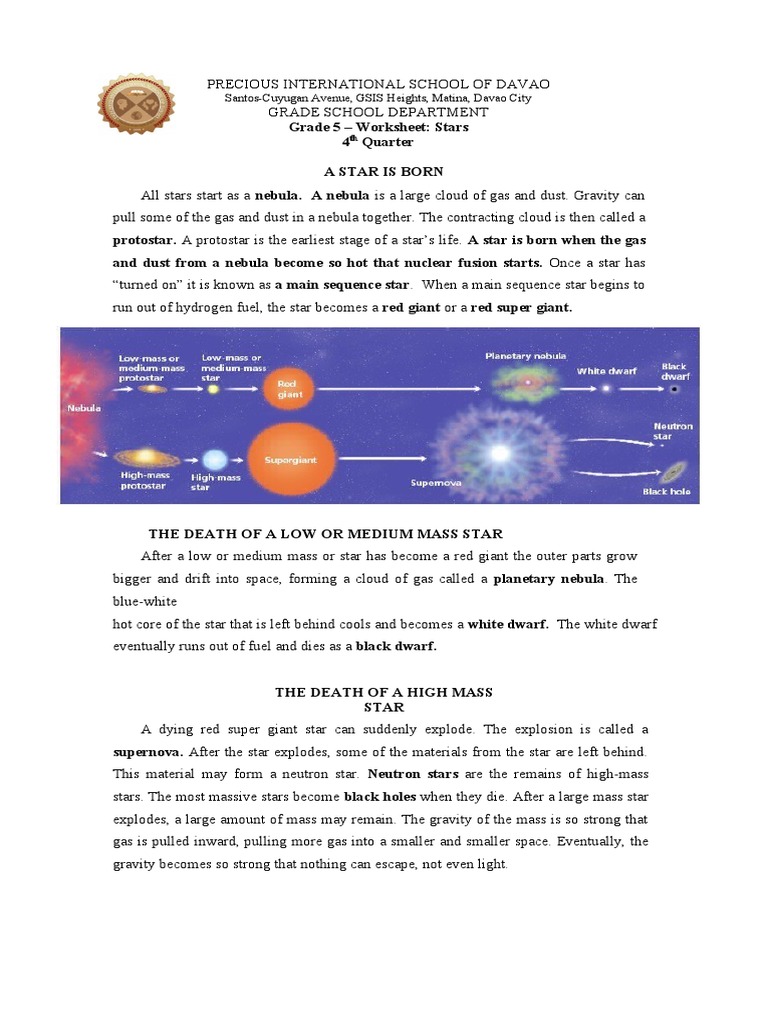 Science 5 - Stars - Worksheet 1 - 4th Quarter | PDF | Stars | Nebula