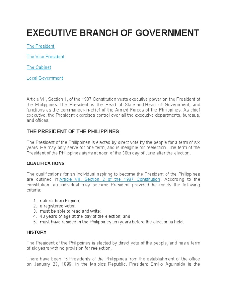 Overview of the Philippine Executive Branch | PDF | President Of The ...