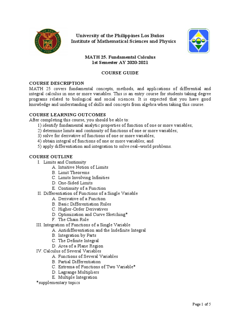 Math 25 Course Guide | PDF | Derivative | Integral