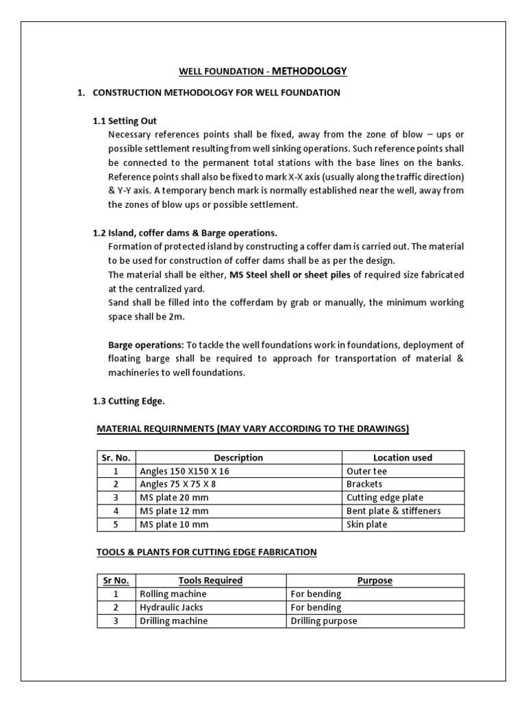 Methodology - Well Sinking-Foundation PDF-1 | PDF | Concrete | Grinding ...