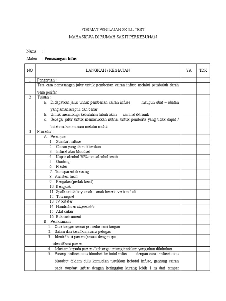 Format Penilaian Skill Test Mahasiswa | PDF