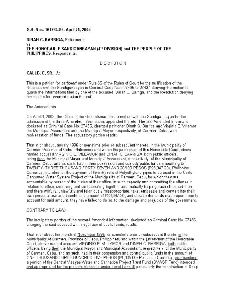 Sandiganbayan Ruling on Barriga Case | PDF | Crime & Violence | Crime ...