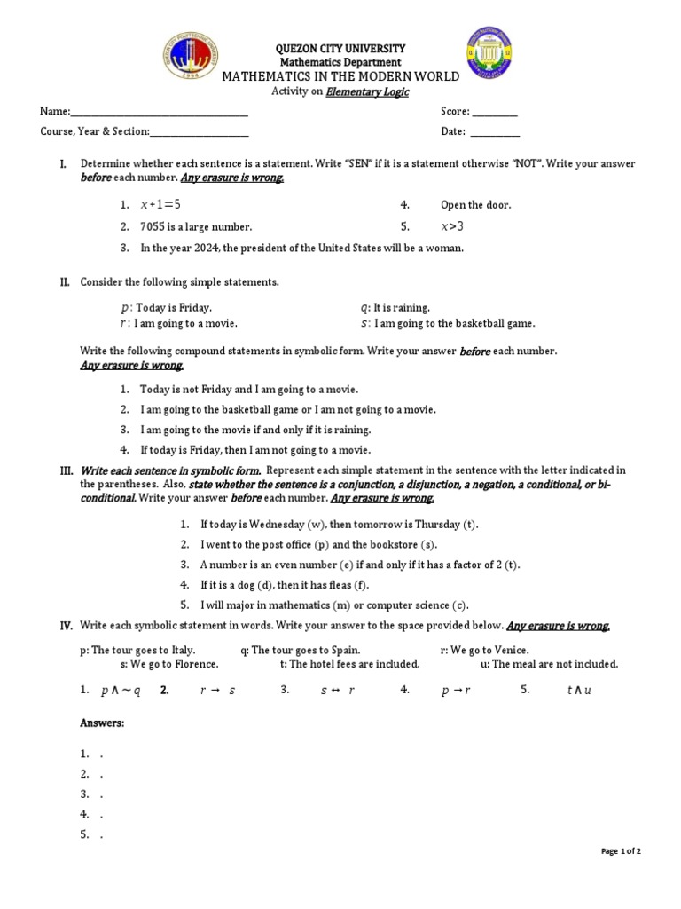 Mathematics in The Modern World: Page 1 of 2 | PDF | If And Only If | Syntax (Logic)