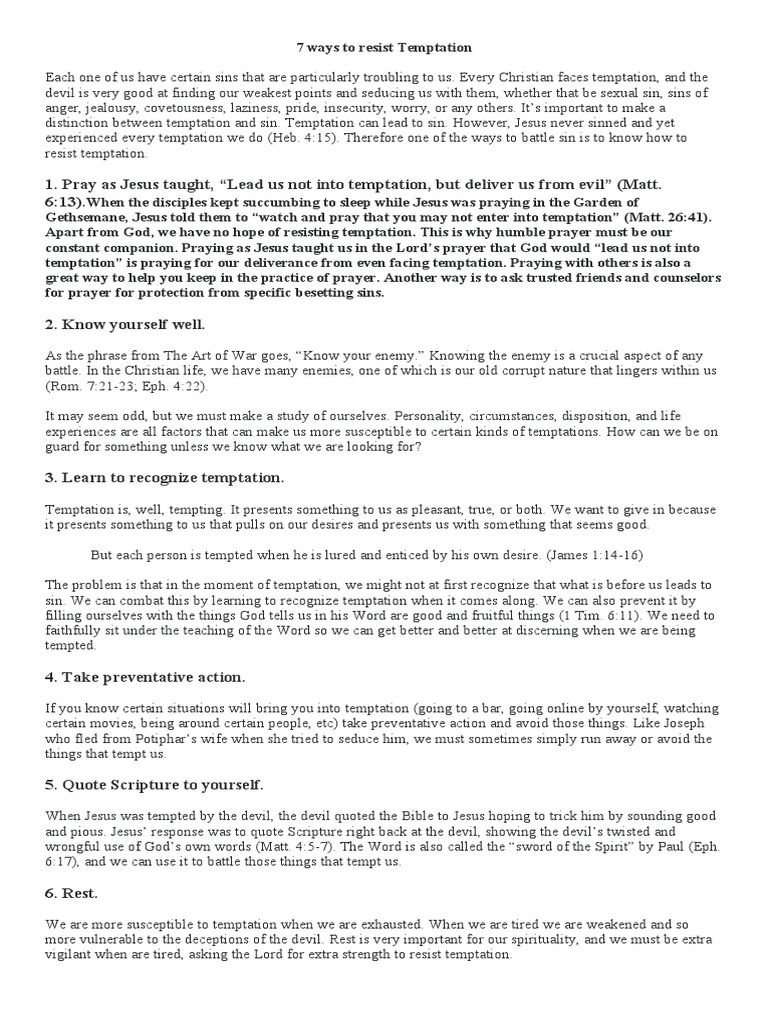 7 Ways To Resist Temptation | PDF | Temptation | Devil