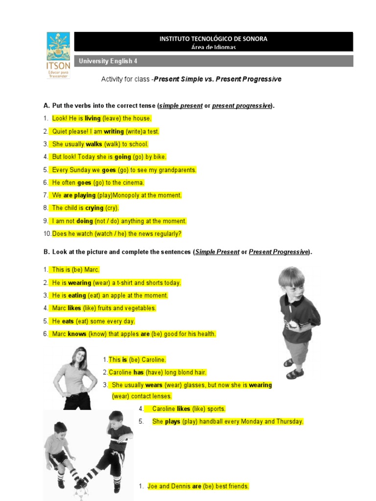 Activity For Class # 2 Present Simple Vs Present Progressive | PDF ...