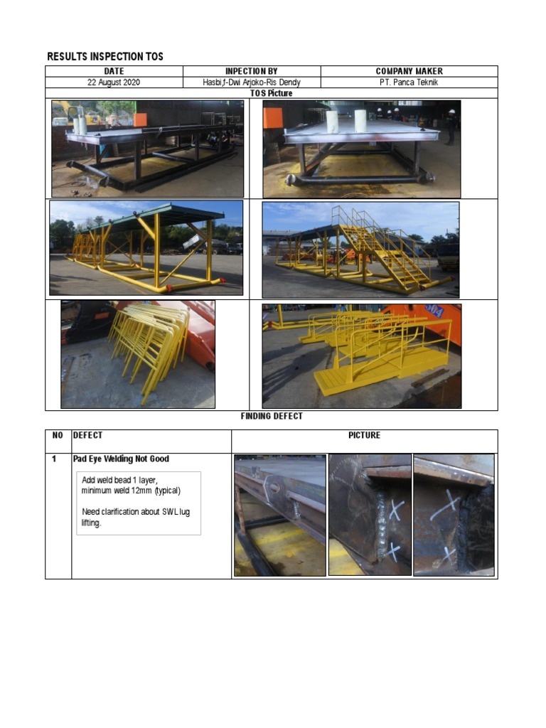 Inspection Report TOS-1 | PDF | Procedural Knowledge | Metals