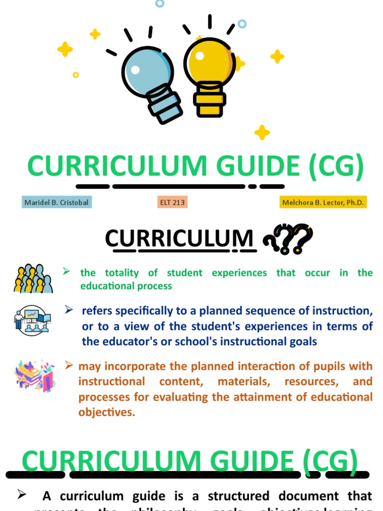 Curriculum Guide (CG) : Maridel B. Cristobal Melchora B. Lector, Ph.D ...