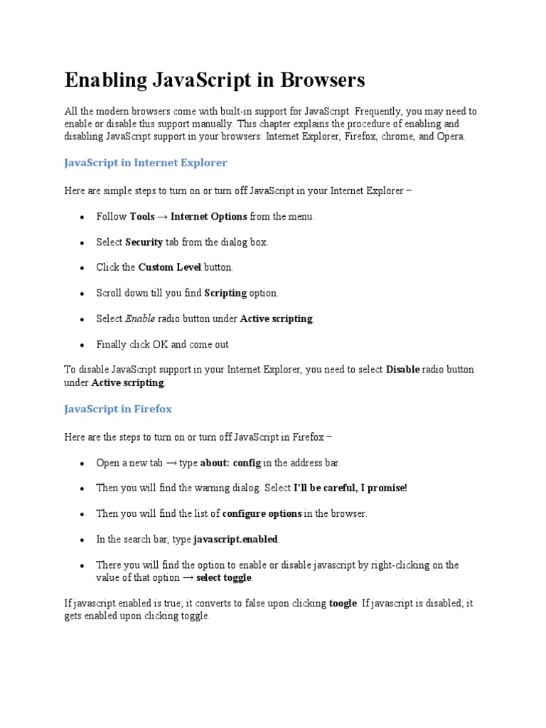 Enabling JavaScript in Browsers | PDF | Java Script | Internet Explorer