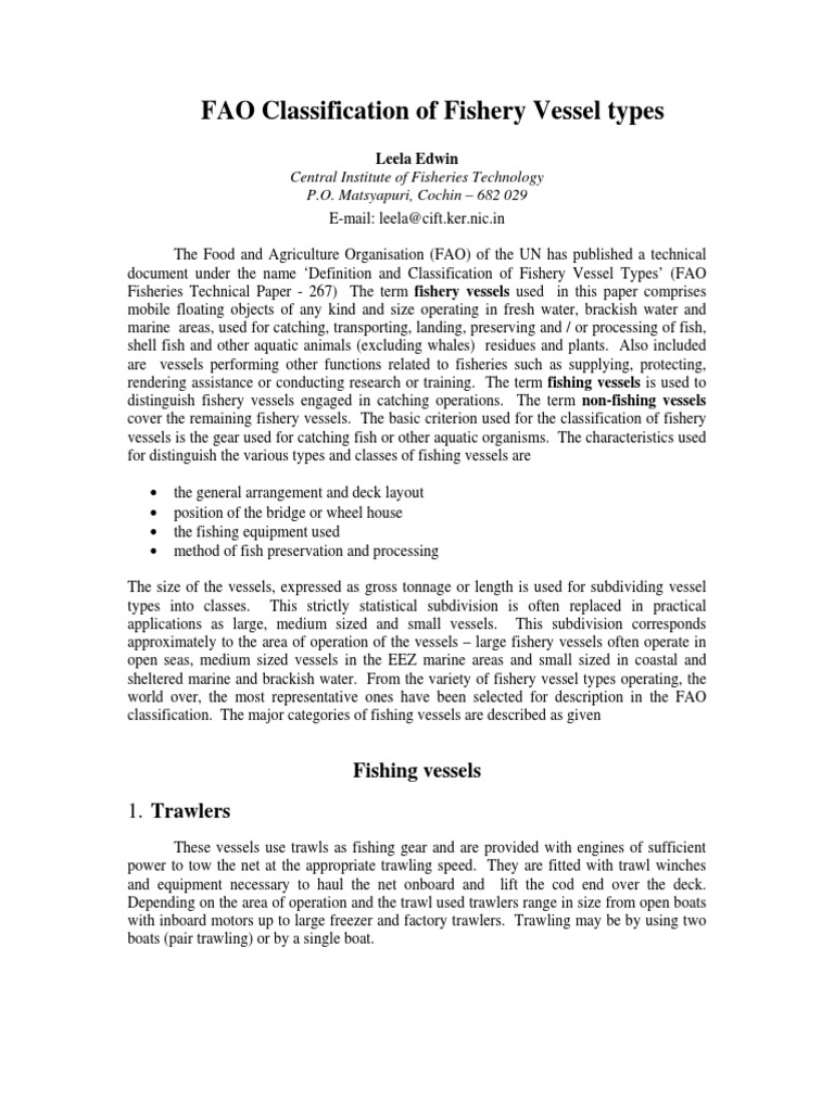 FAO Classification of Fishing Vessels | PDF | Fishing Trawler | Water ...