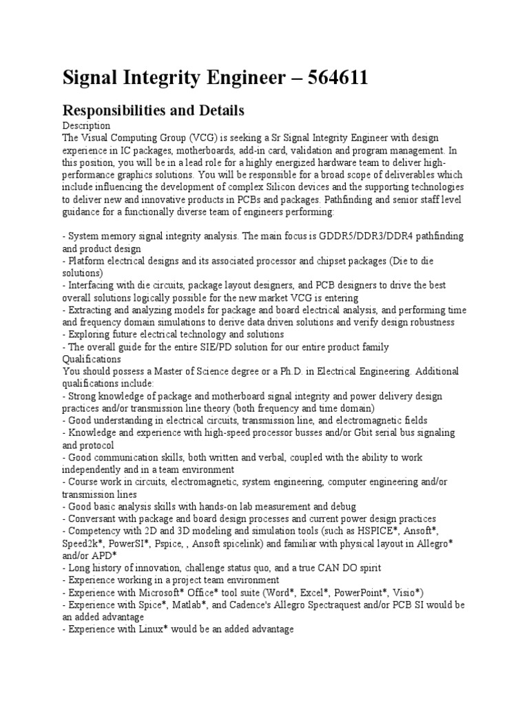 Signal Integrity Engineer | PDF | Spice | Electronics