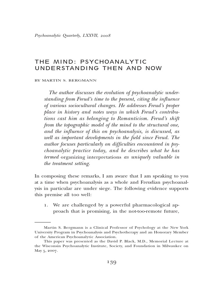 Psychoanalysis Past and Present: An Analysis of the Evolution of ...