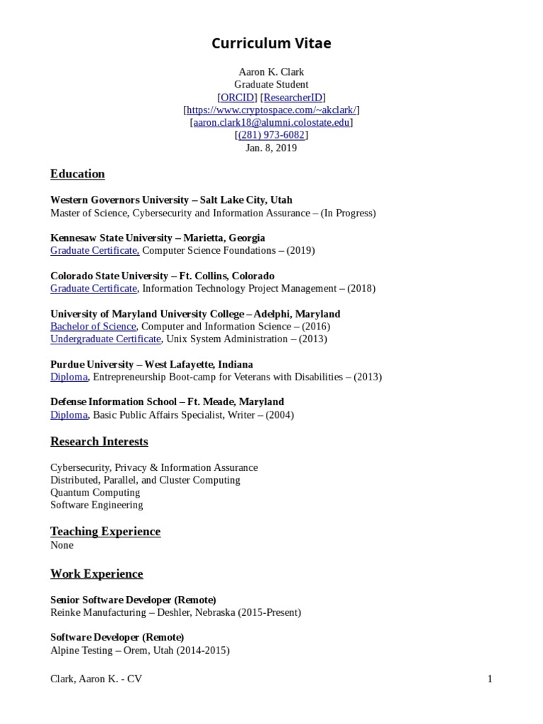 Clark, Aaron K. - CV | PDF | Computing | Software