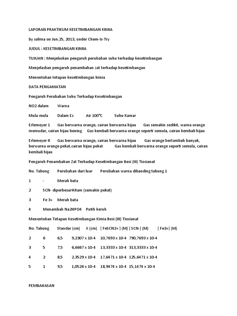 Laporan Praktikum Kesetimbangan Kimia | PDF