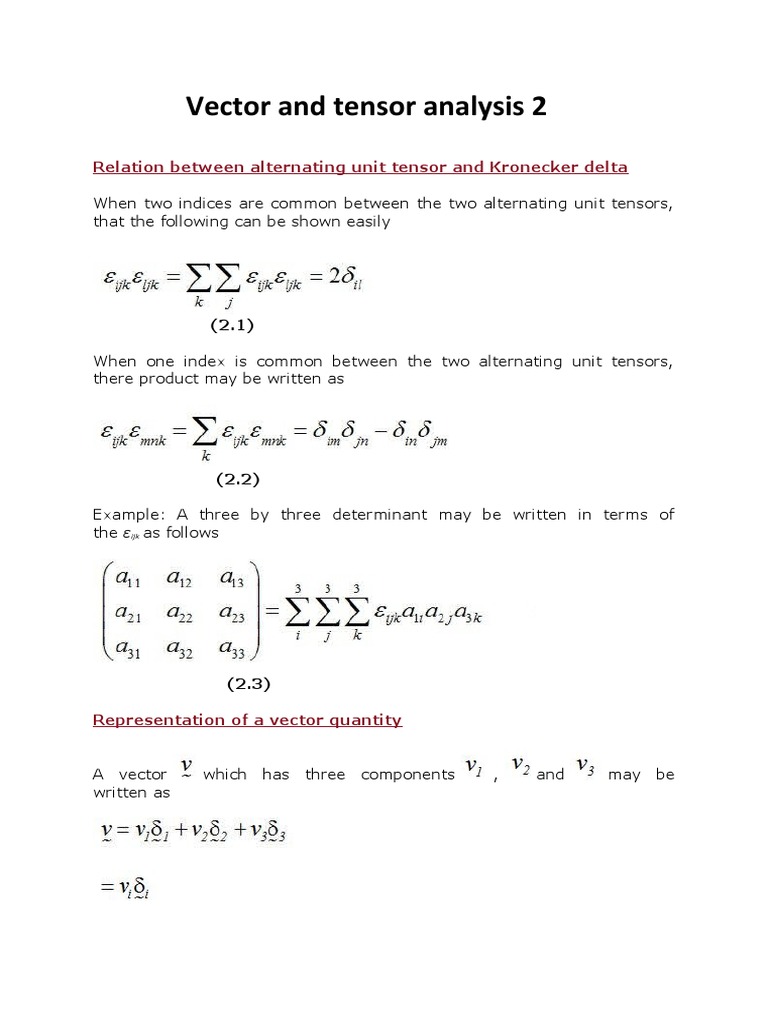 Mathematical Operations on Vectors: Representation Using Unit Tensors and Vector Calculus ...