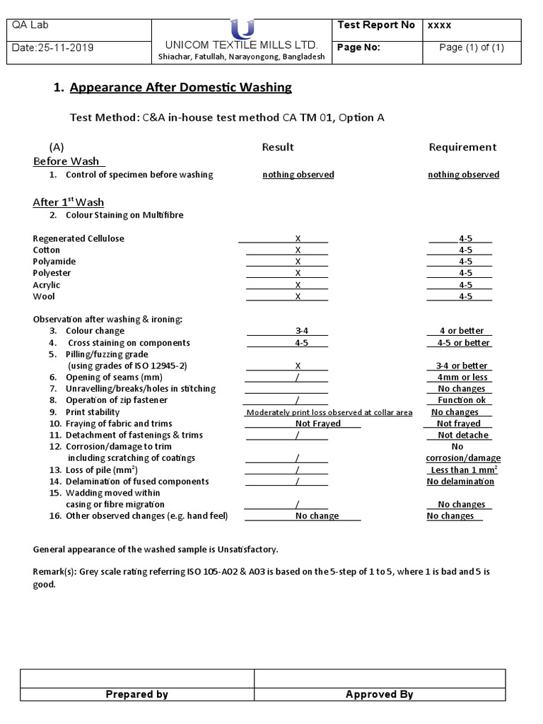 Durability Test - Filla | PDF | Textile Manufacturing | Textiles