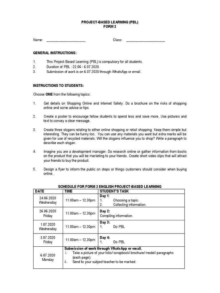 SMK DPM PBL FOrm 2 2020-1 PDF | PDF | Project Based Learning | Behavior ...
