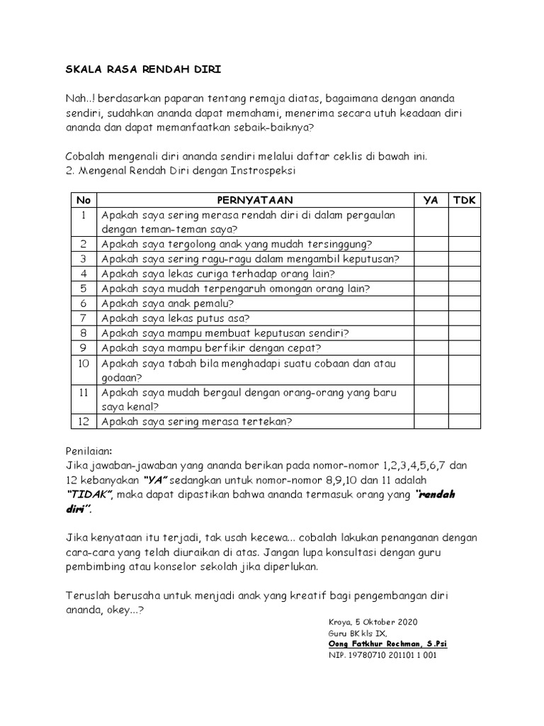 Skala Introspeksi Rasa Rendah Diri | PDF | Karier & Perkembangan