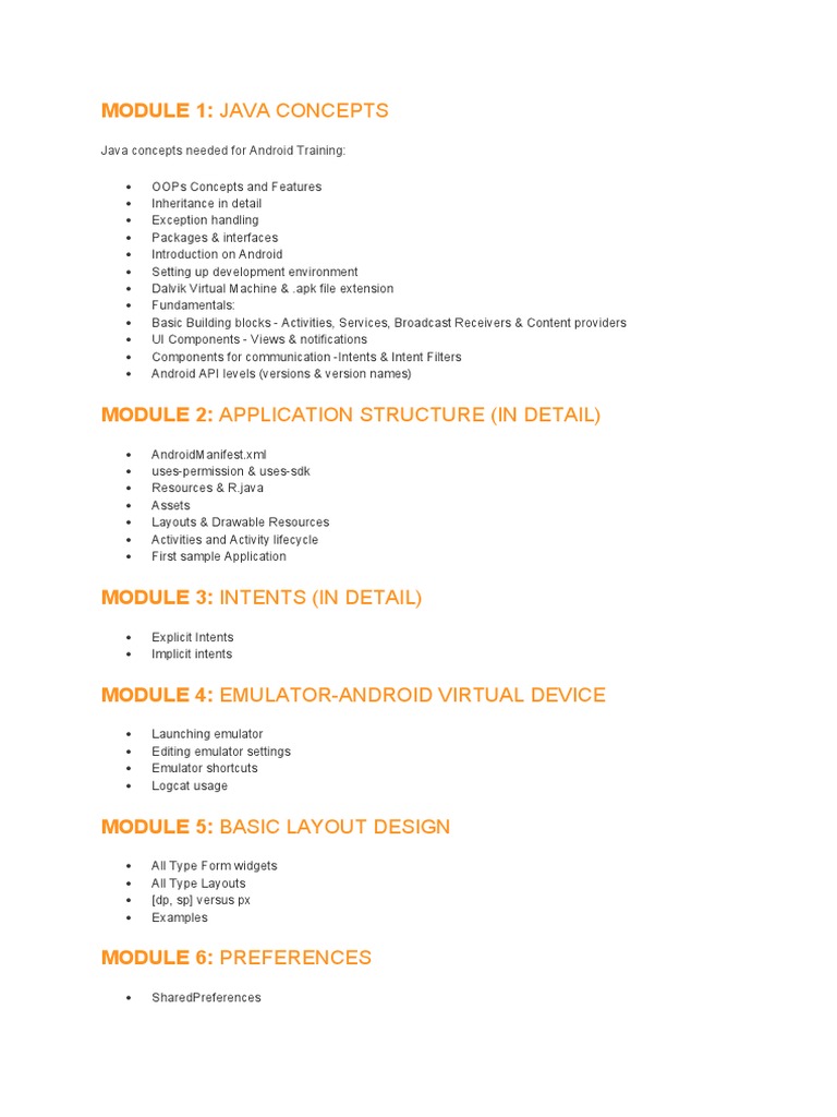Comprehensive Android Training Curriculum: A Module-by-Module Breakdown of Concepts, Skills and ...