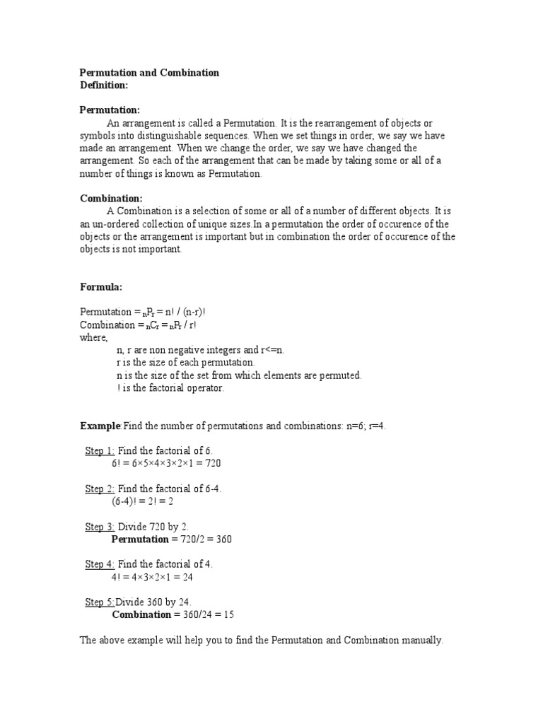 Permutation & Combination Formula | PDF