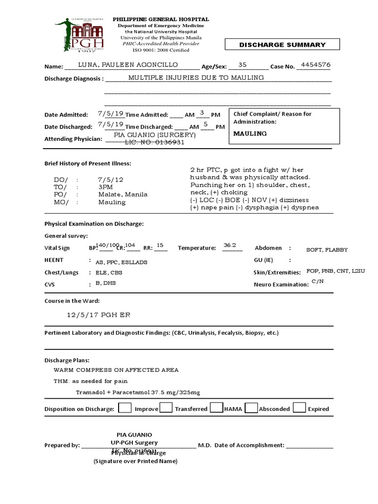 Sample Discharge Summary | PDF | Epidemiology | Health Care