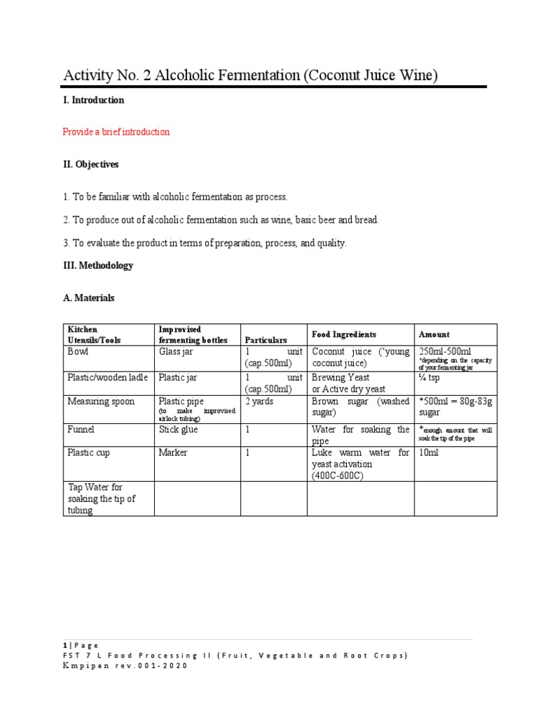 Coconut Wine Fermentation Process | PDF | Wine | Brewing