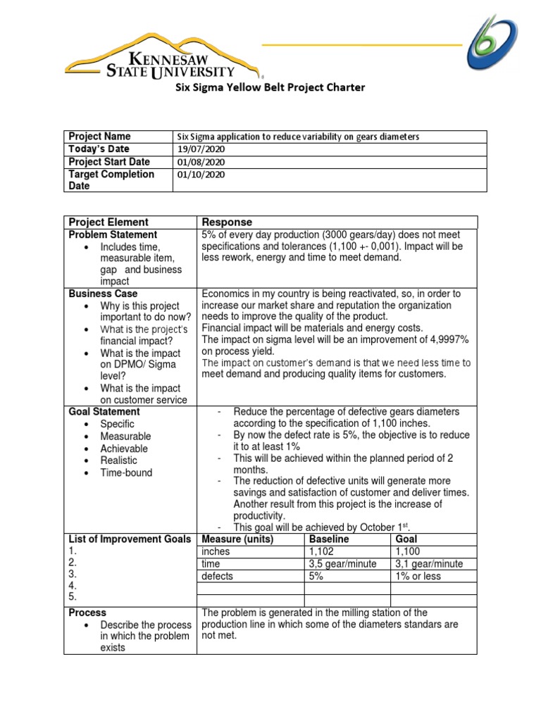 Six Sigma Yellow Belt Project Charter | PDF | Six Sigma | Economies