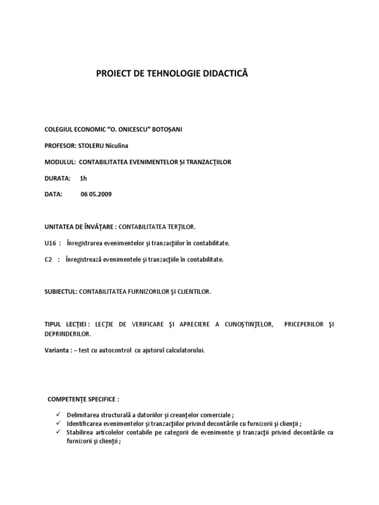 PROIECTE DIDACTICE Contab | PDF