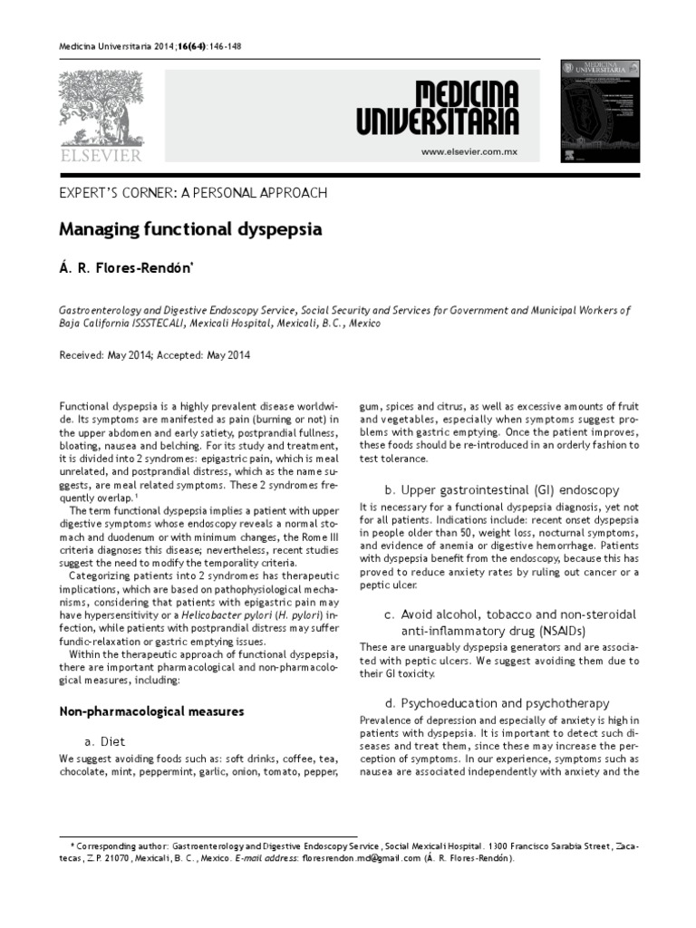 Medicina Universitaria: Managing Functional Dyspepsia | PDF | Indigestion | Major Depressive ...